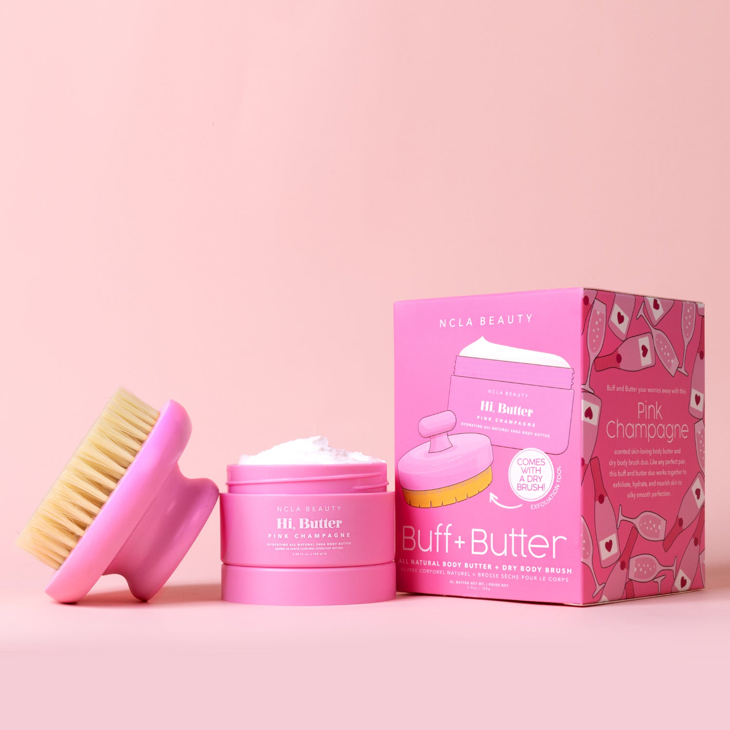 Buff & Butter Dry Brush + Body Butter Set - Pink Champagne – NCLA Beauty